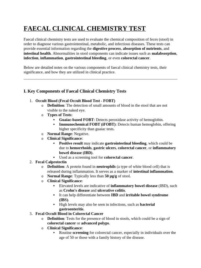 Faecal Clinical Chemistry Test | PDF | Inflammatory Bowel Disease ...