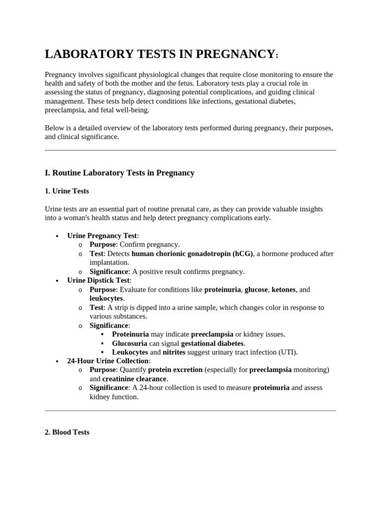 Laboratory Tests in Pregnancy | PDF | Maternal Health | Medical Specialties