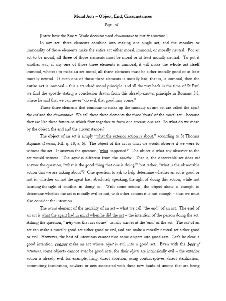 Moral Acts Object End Circumstances 10-18-15 | PDF | Catholic Church ...