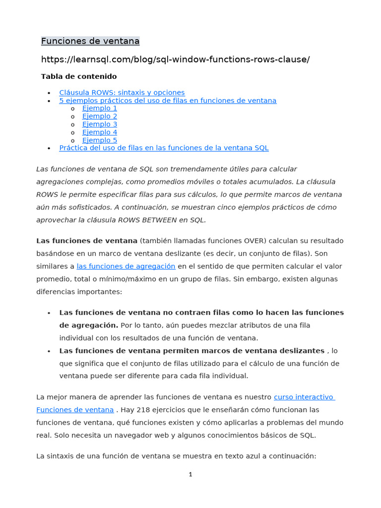 Funciones de ventana | PDF | SQL | Facebook Funciones de ventana | PDF | SQL | Facebook