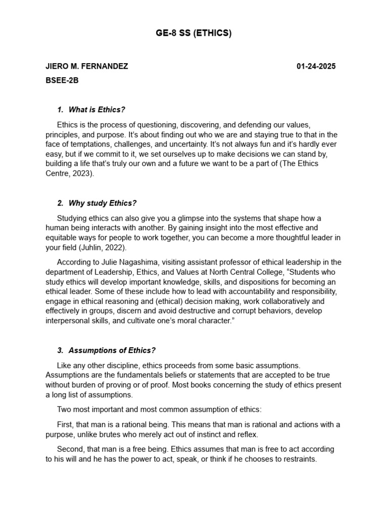 Ethics (Assignment 1) | PDF | Social Psychology | Psychology