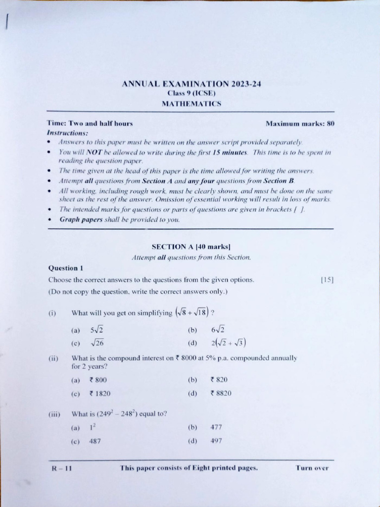 9-Maths Annual Exam 2023-24 | PDF