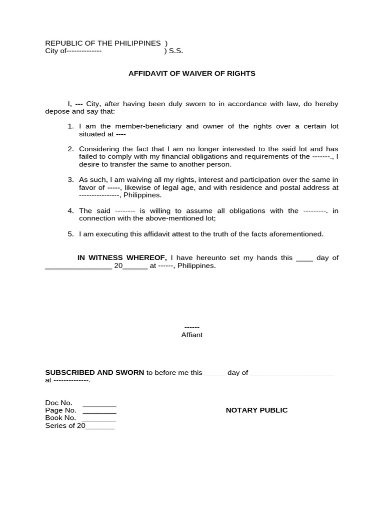 Waiver of Land Rights Affidavit | PDF