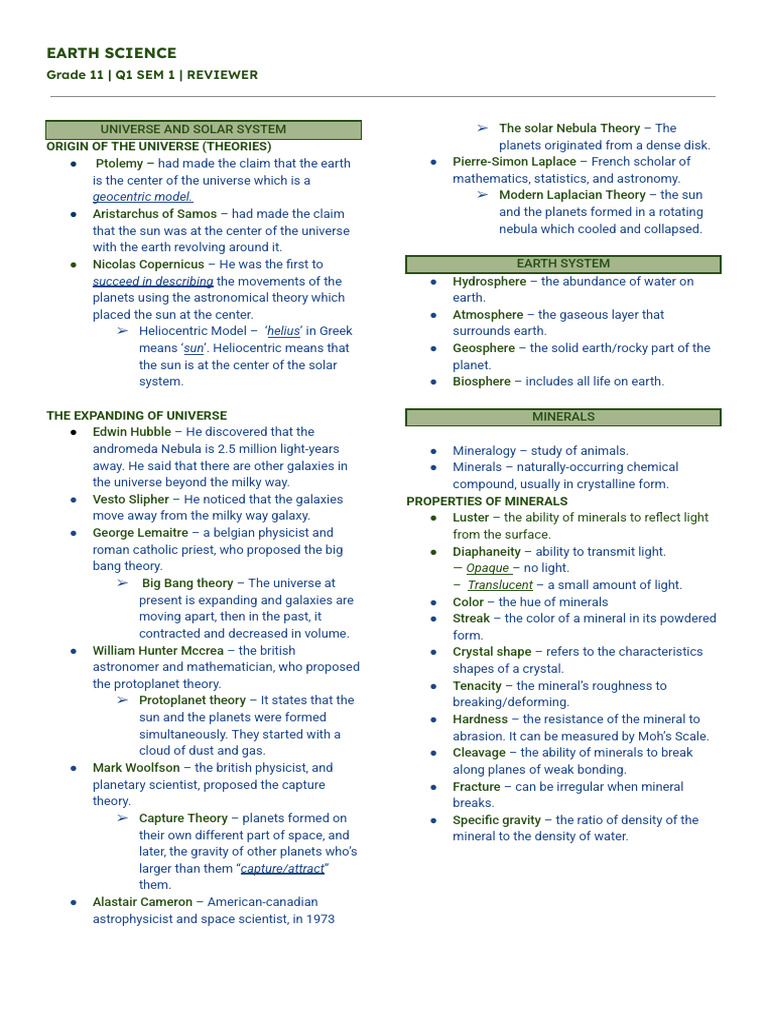 Transes Reviewer For Earth Science - Q1 SEM 1 | PDF | Rock (Geology ...
