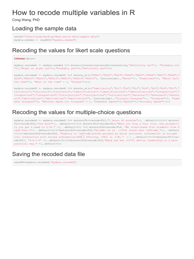 How-to-recode-multiple-variables-in-R (1) | PDF