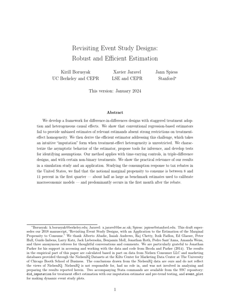 Revisiting Event Study Designs: Robust and Efficient Estimation | PDF | Estimator | Ordinary ...