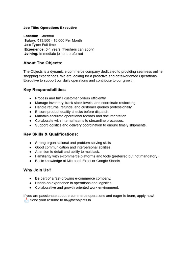 Operations Executive - JD | PDF