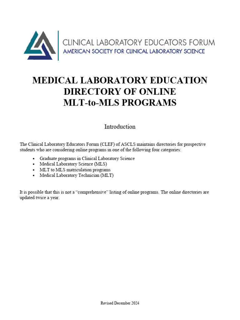 ASCLS Online Directory MLT To MLS December2024 | PDF | Health Care