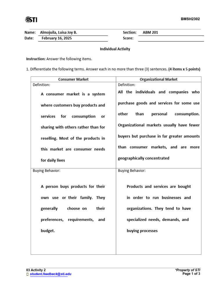 Consumer vs. Organizational Market Analysis | PDF | Behavior | Business ...