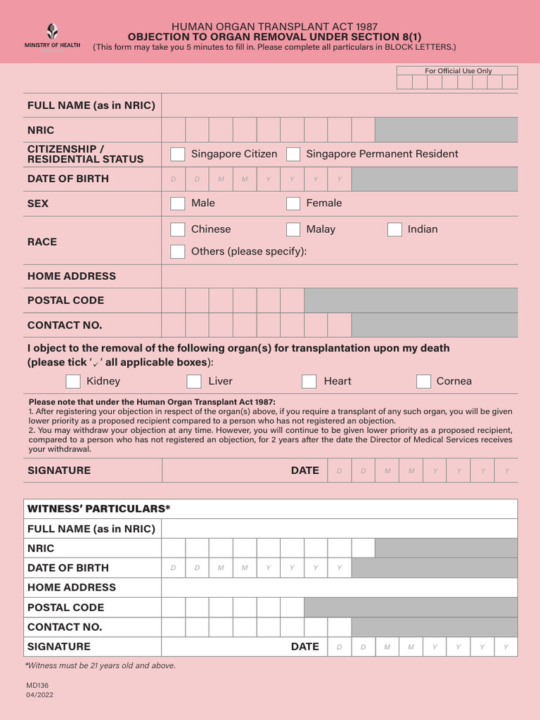 HOTA Opt-Out Form for Singapore Residents | PDF