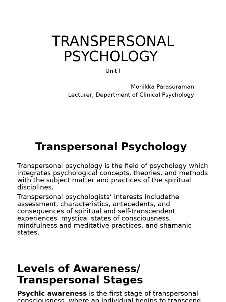 Transpersonal Psychology Unit 1 | PDF | Parapsychology | Experience