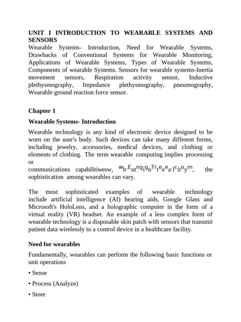 Unit i Introduction to Wearable Systems and Sensors | PDF | Wearable ...