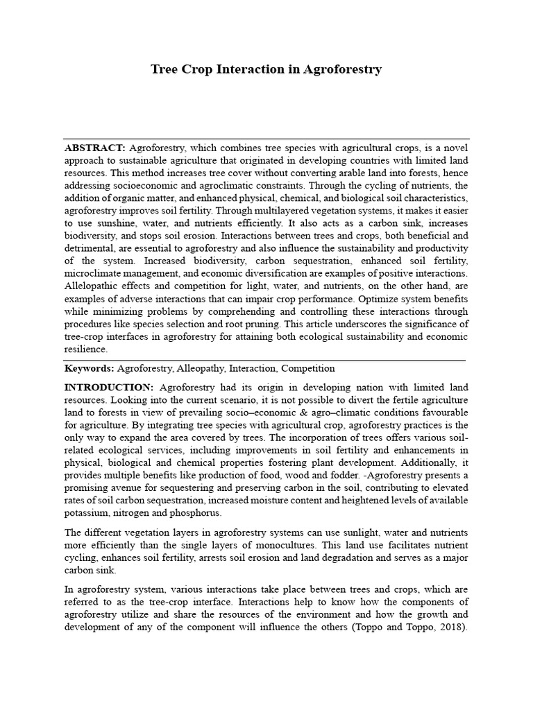 Tree Crop Interaction in Agroforestry | PDF | Soil | Soil Fertility