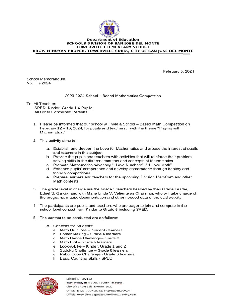 2023 2024 School Based Mathcom | PDF