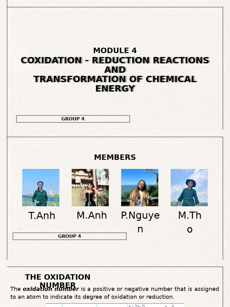 Presentation of Group 4 - Module 4 | PDF | Redox | Electrochemistry
