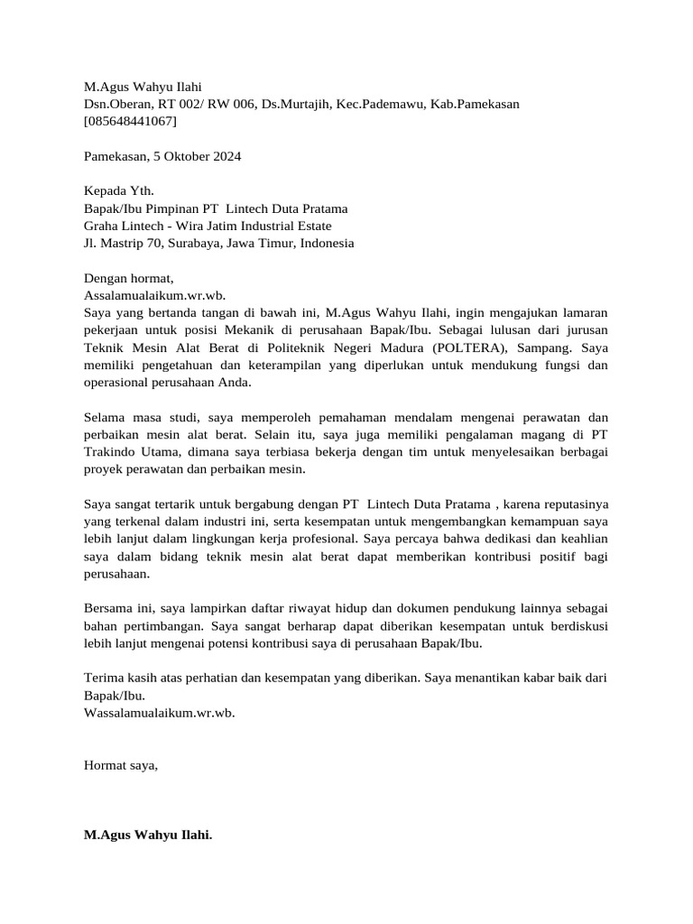 SURAT LAMARAN WAHYU | PDF