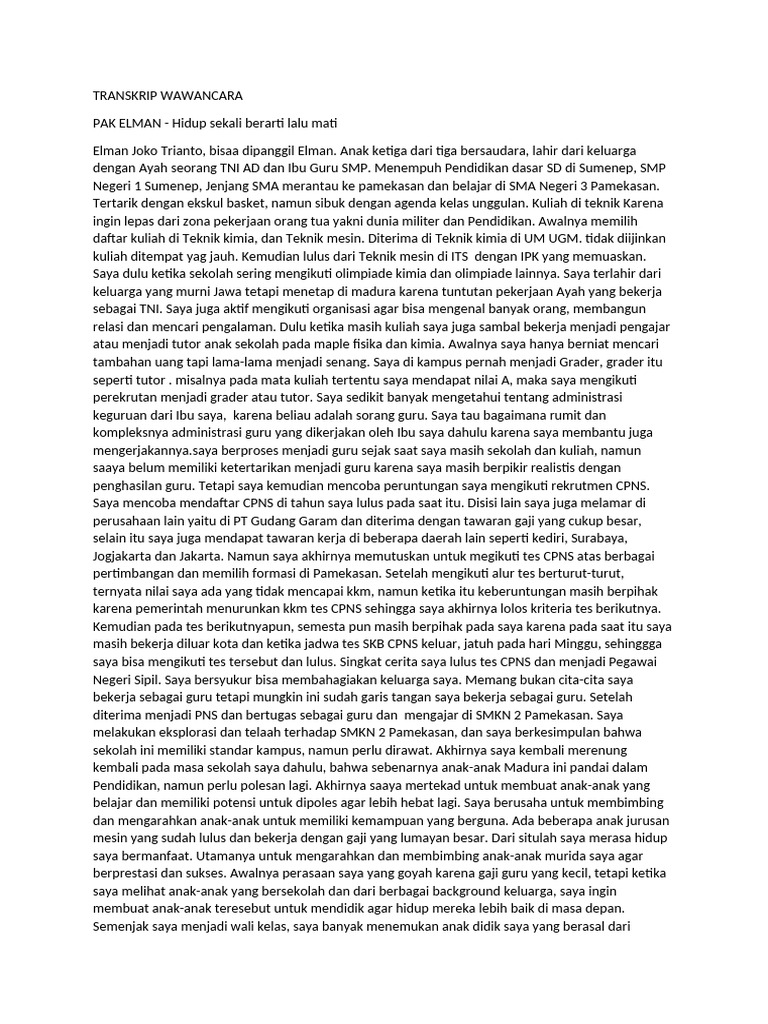 Transkrip Wawancara Biografi | PDF