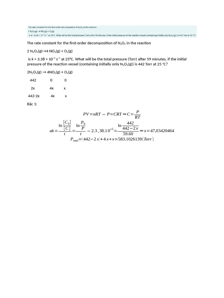 The rate constant for the first-order decomposition of N2O5 | PDF
