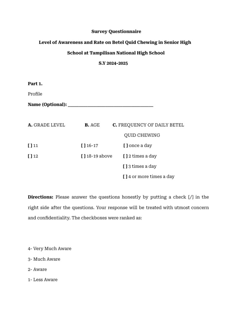 Survey Questionnaire | PDF