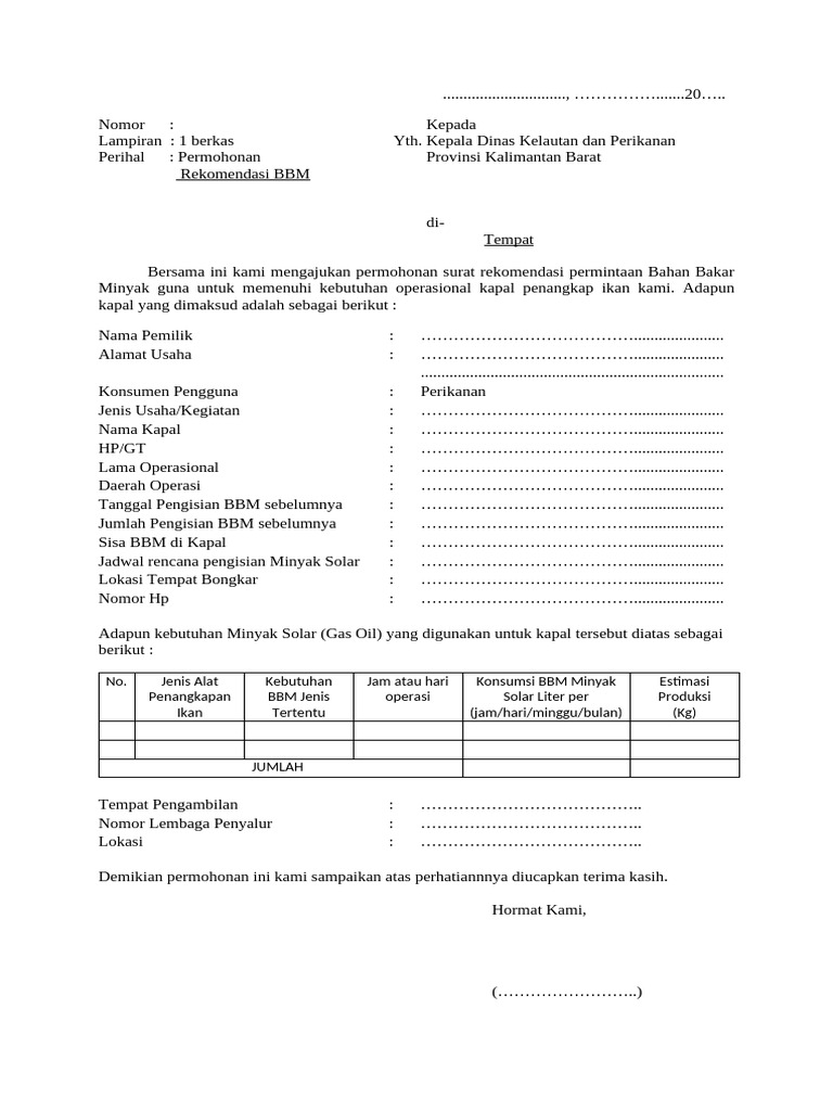 Blanko Permohonan Subsidi BBM | PDF