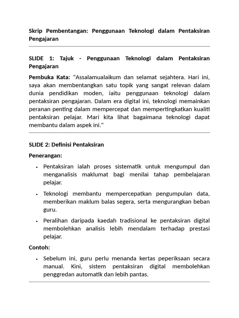 Skrip Pembentangan digital assesment | PDF