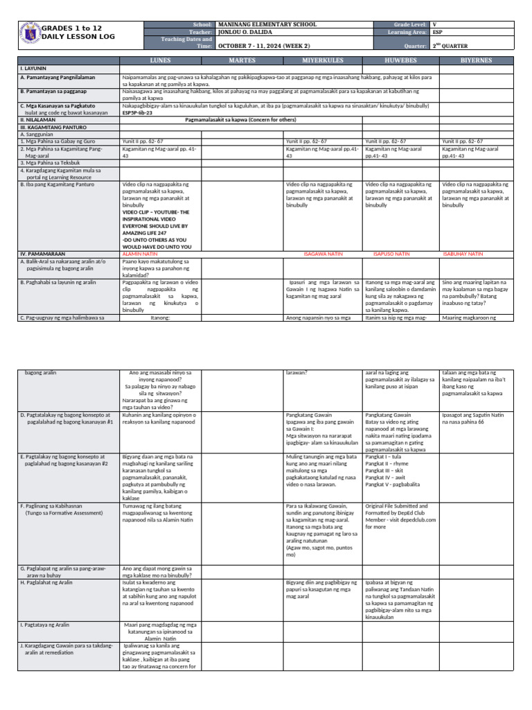 DLL - Esp 5 - Q2 - W2 | PDF