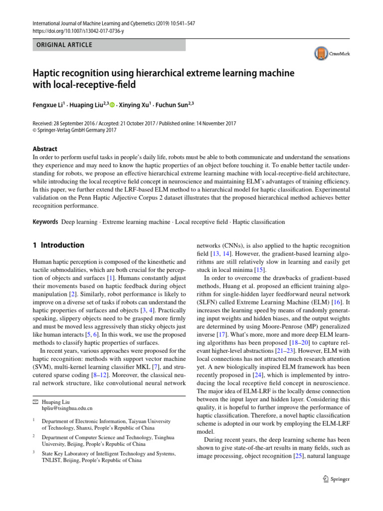 Haptic Recognition Using Hierarchical Extreme Learning Machine With Localreceptivefield - 2019 ...