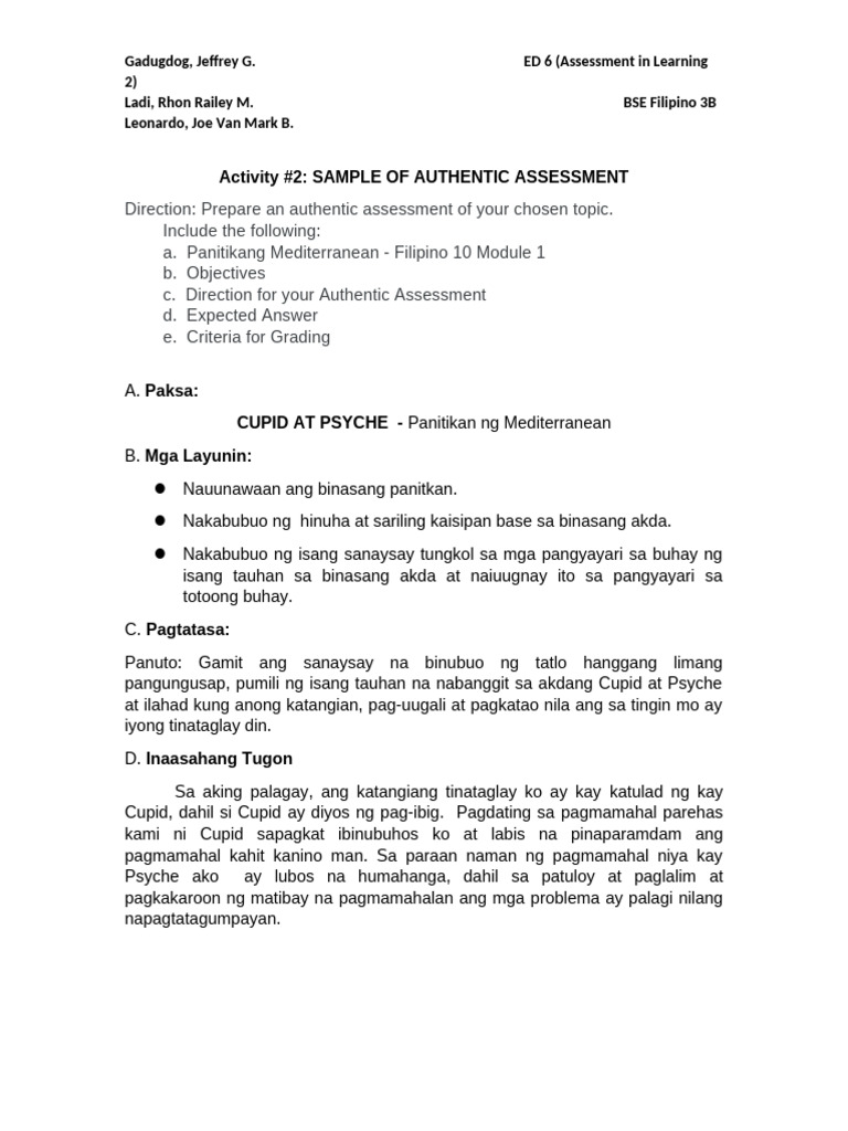 Activity 2 Sample of Authentic Assessment | PDF