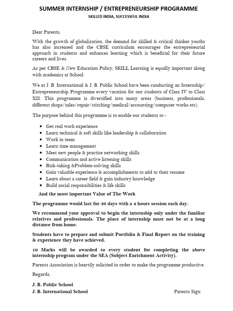 Summer Internship Programme | PDF | Entrepreneurship | Behavior Modification
