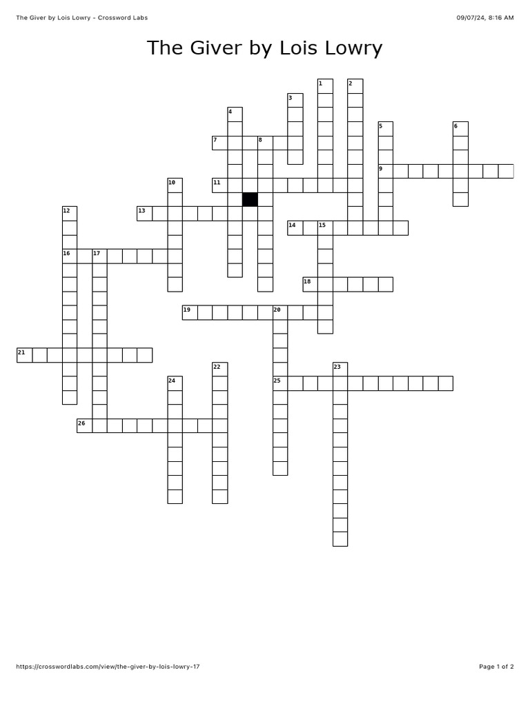 The Giver by Lois Lowry - Crossword Labs | PDF | Psychological Concepts ...