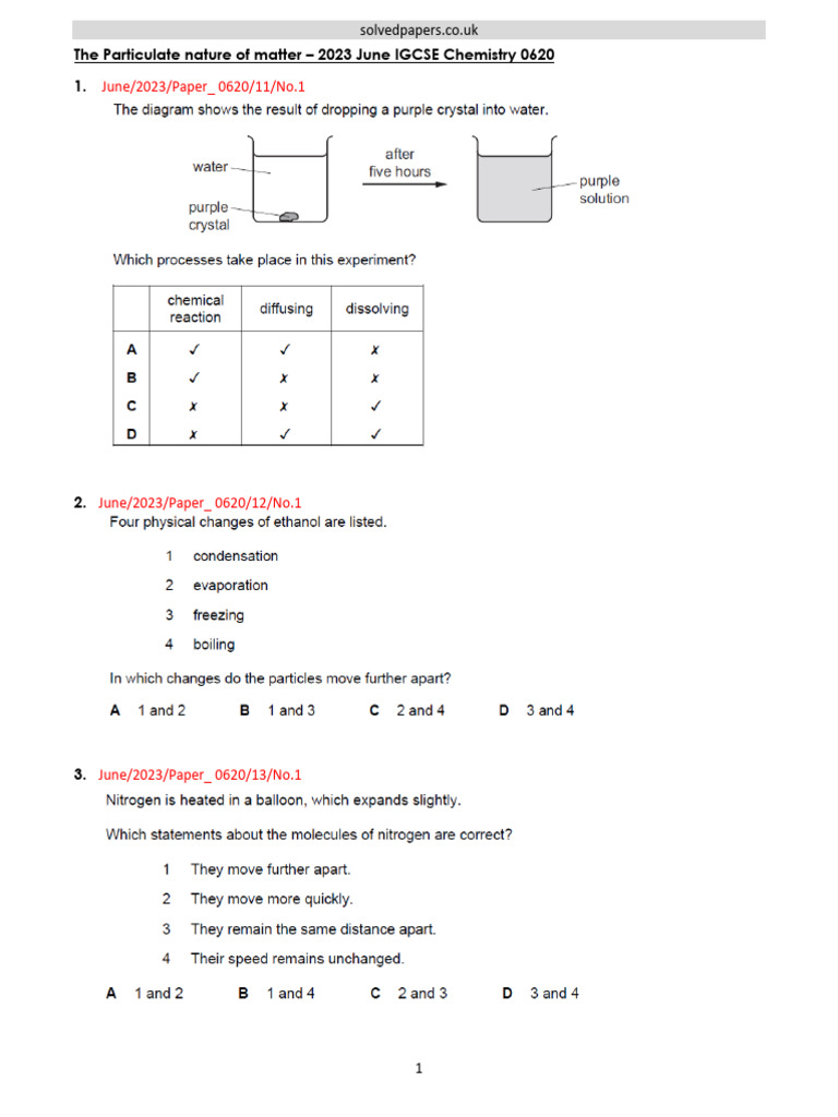 2023J The Particulate Nature of Matter IGCSE Chem 0620 | PDF