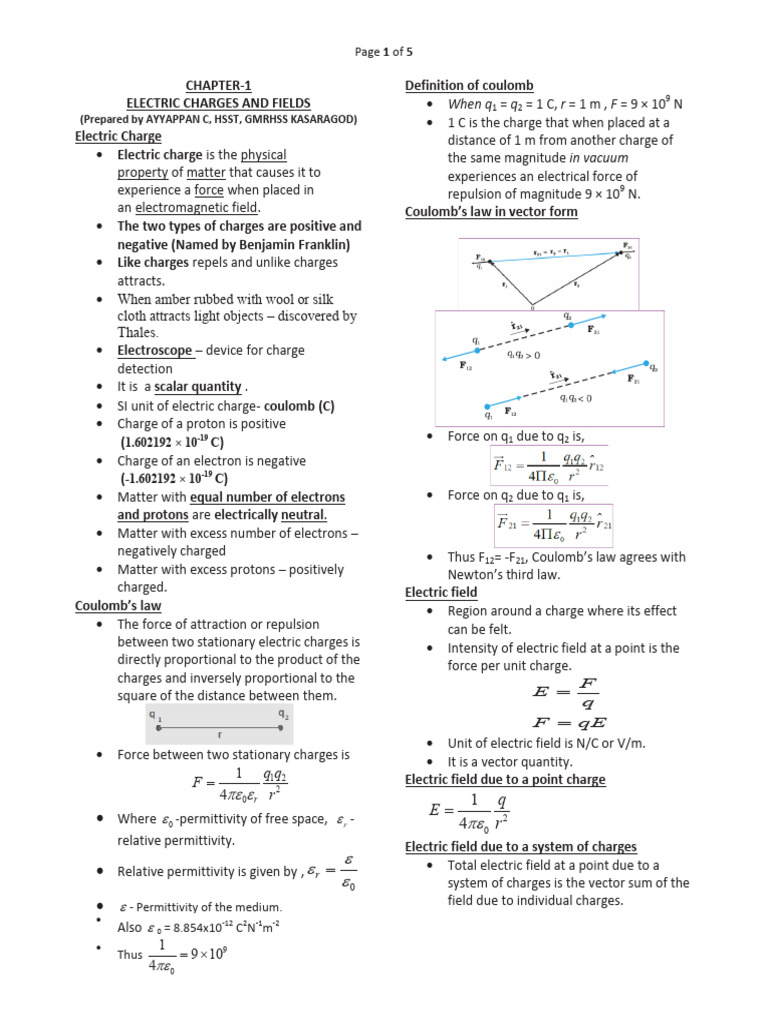 Electric Charges and Fields Overview | PDF | Electric Charge | Capacitance