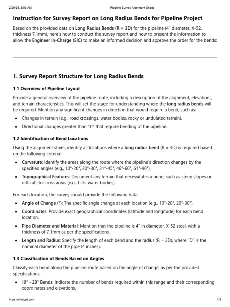 Long Radius Bend Survey Instructions | PDF | Pipe (Fluid Conveyance ...