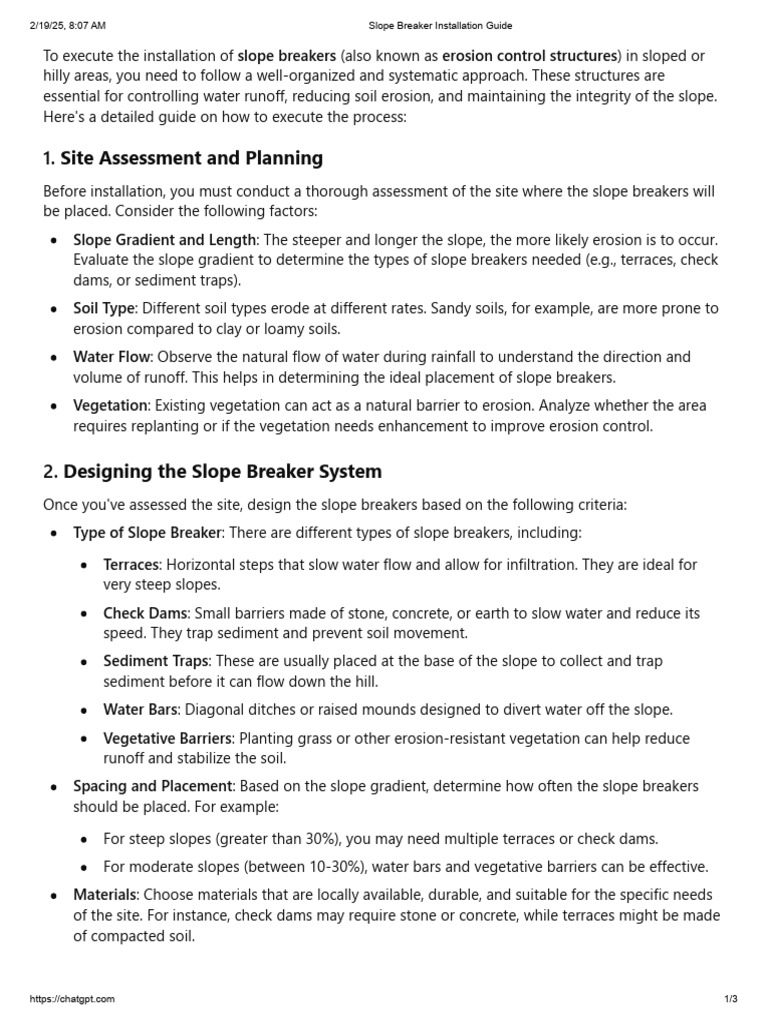 Slope Breaker Installation Guide | PDF | Erosion | Dam