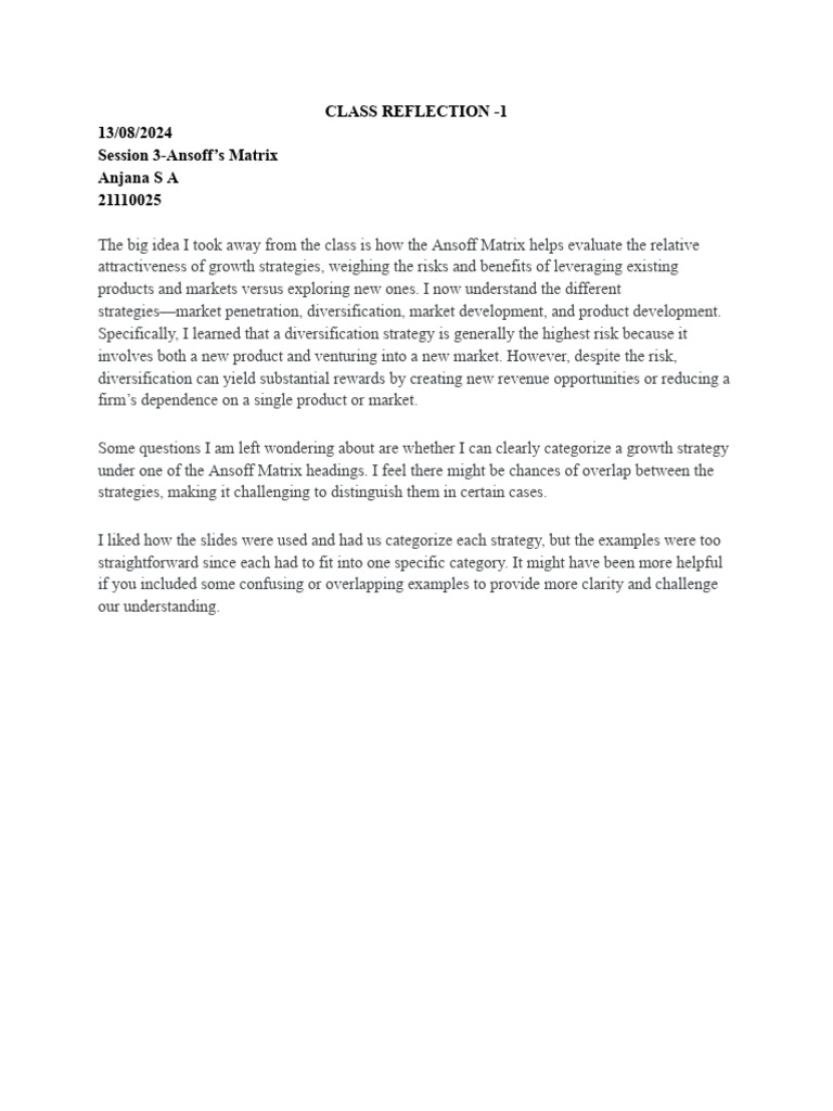 Class Reflection - 1 | PDF