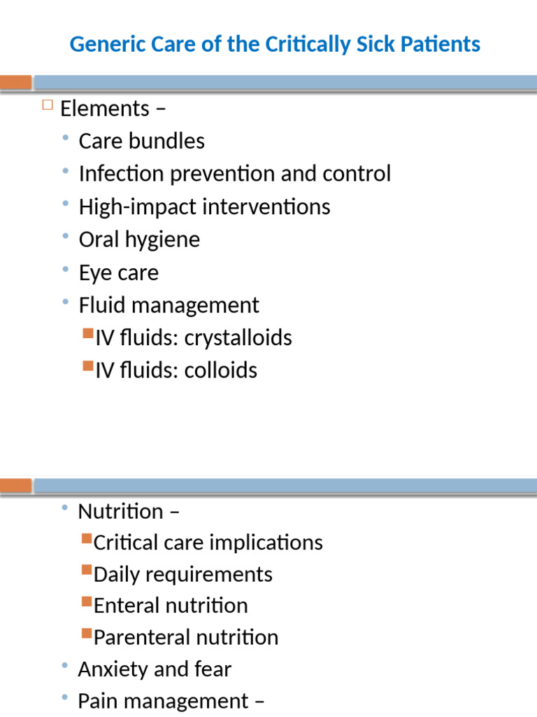 Generic Care in For Critically Sick Patients | PDF | Analgesic ...