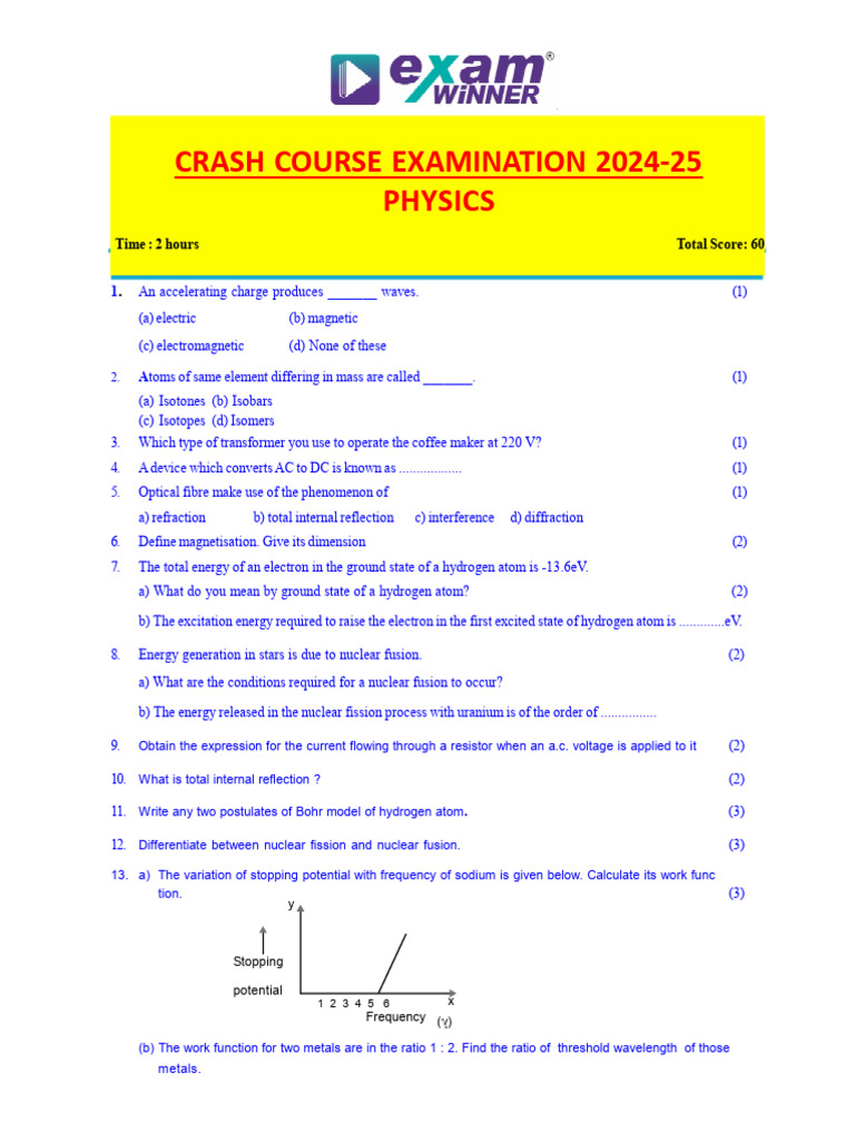 Crash Exam Plus Two Physics All Chapters | PDF | Atoms ...