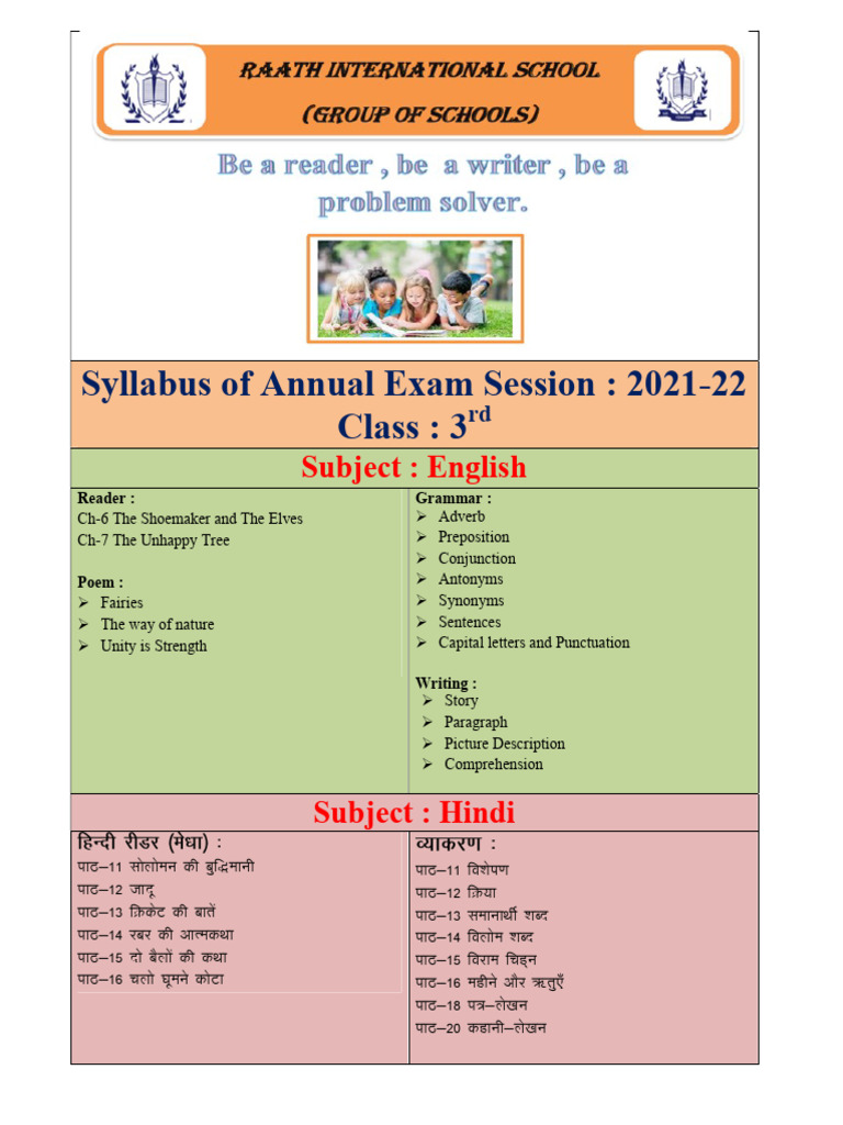 3rd Class Hindi Grammar Syllabus | PDF