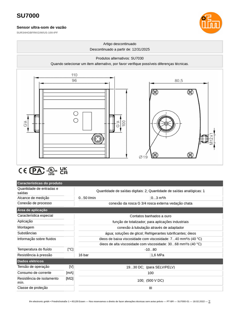 Sensor Ultrassônico de Vazão SU7000 | PDF | Viscosidade | Ultrassom