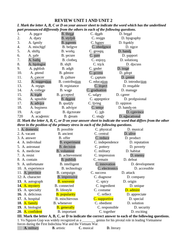 Review Unit 1 and Unit 2-12 | PDF