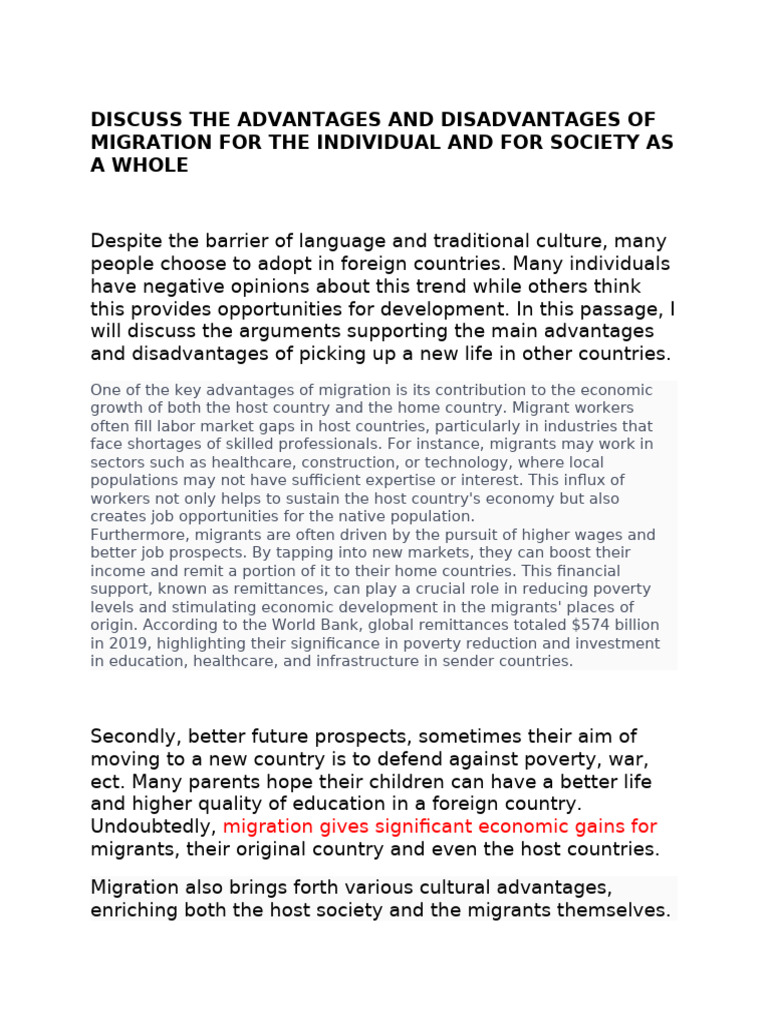 Migration: Weighing Pros and Cons | PDF | Immigration | Human Migration
