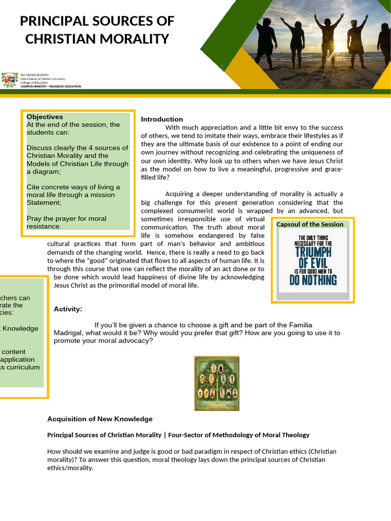 Lesson 3 Principal Sources of Christian Morality - 2 | PDF | Christian Ethics | Christian Belief ...