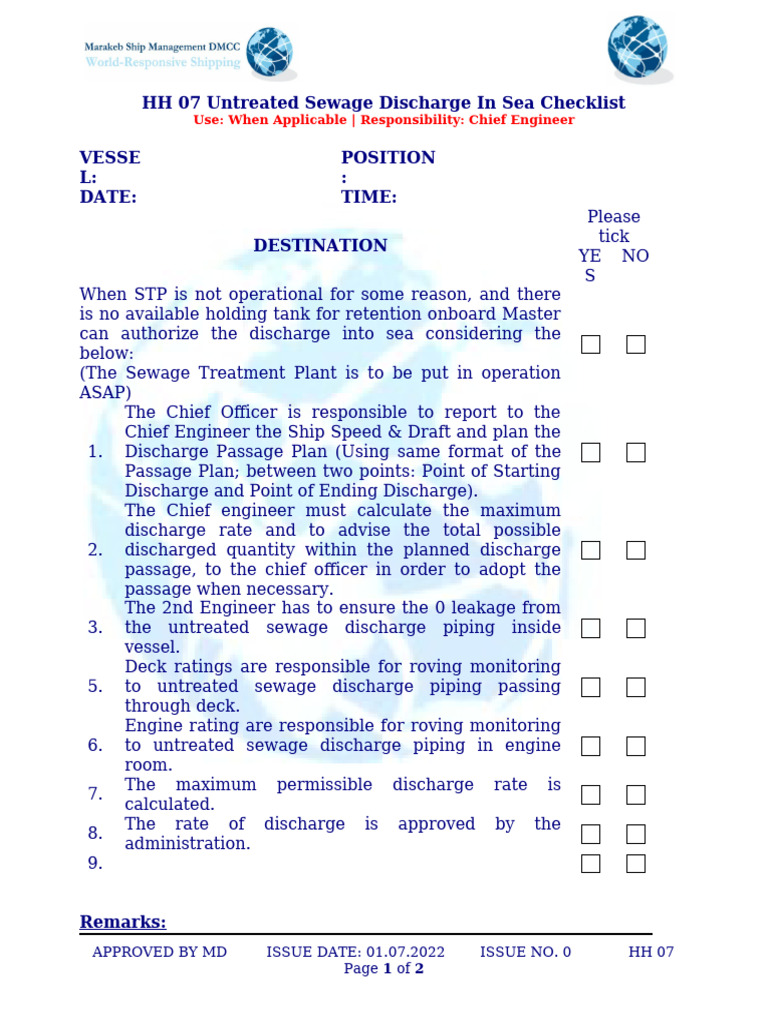 Untreated Sewage Discharge Checklist | PDF