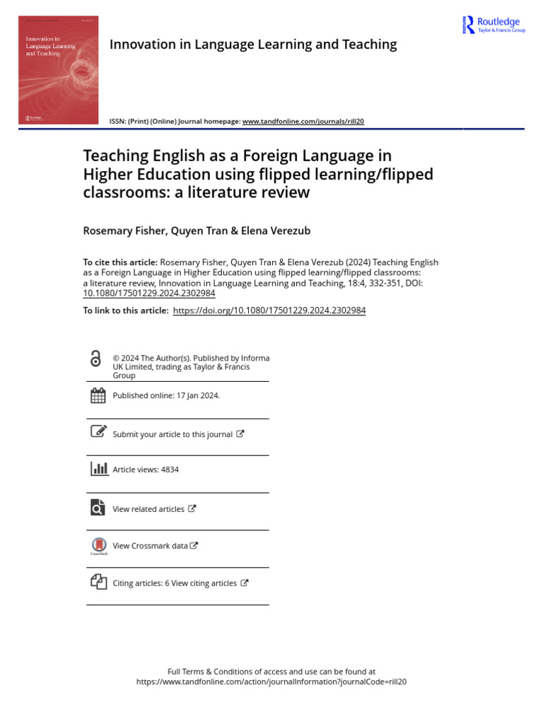 Teaching English As A Foreign Language in Higher Education Using Flipped Learning Flipped ...