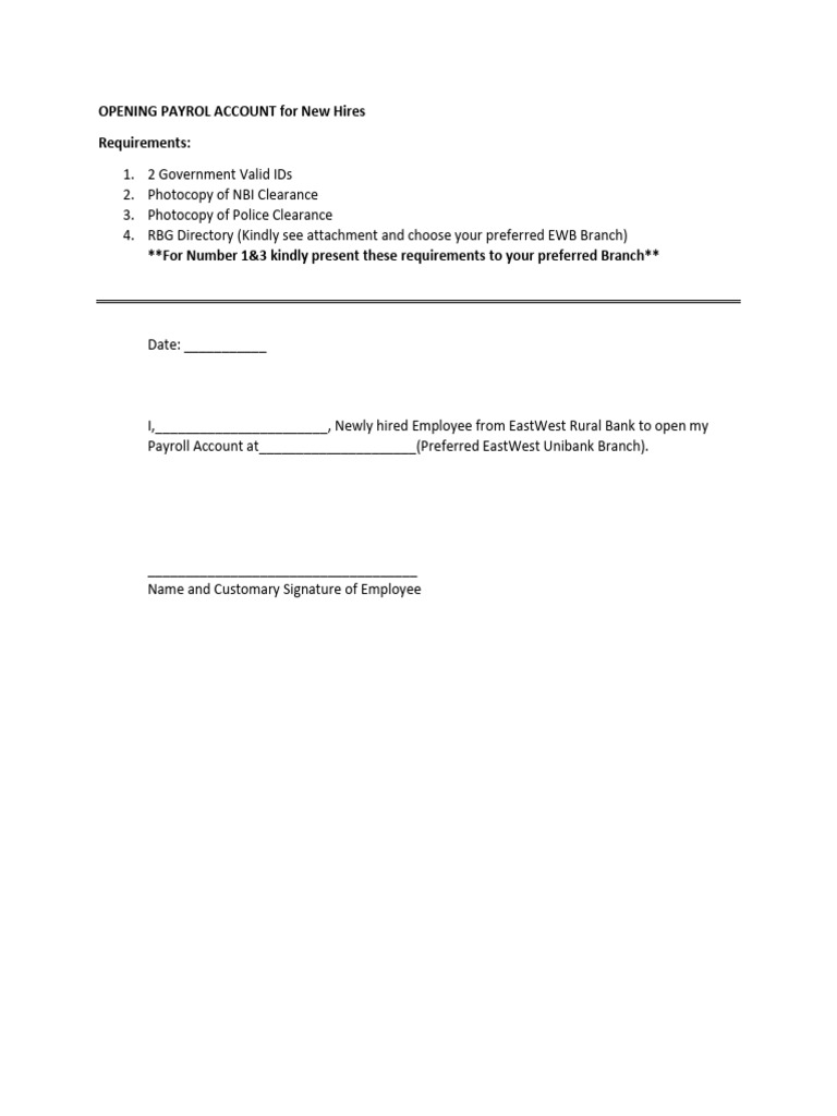 Open Payroll Account for New Hires | PDF