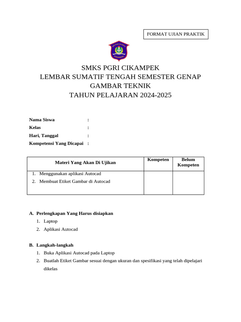 Format Praktik Gamtek 2025 | PDF