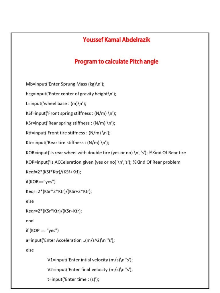Program To Calculate Pitch Angle | PDF
