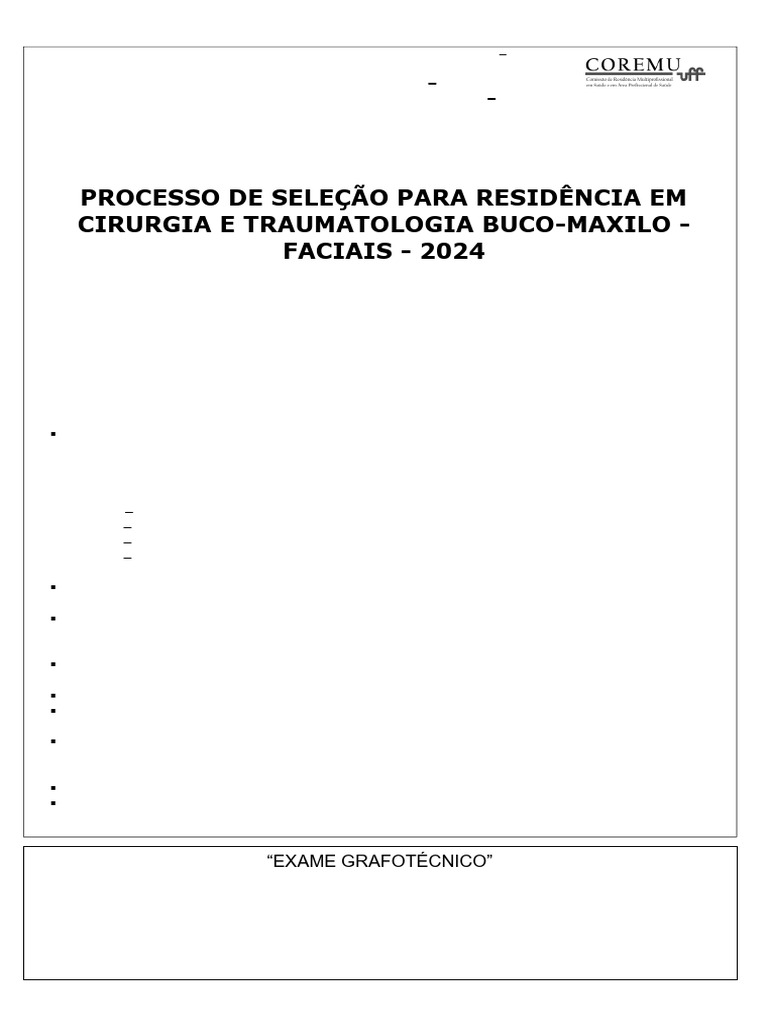 Uff Coremu2024 Prova - Residenciacirurgiaetraumatologiabucomaxilofaciais | PDF