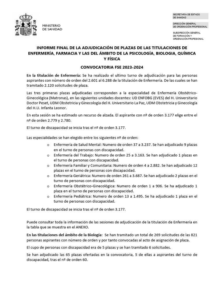 Informe Final Eir Fir Pir Bir Qir Rfir 6 Abril | PDF | Especialidades Medicas | Biología
