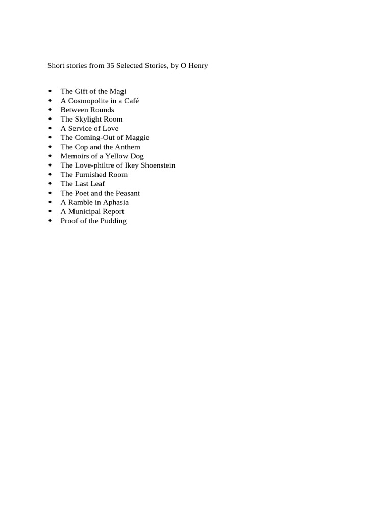 O. Henry's Classic Short Stories | PDF